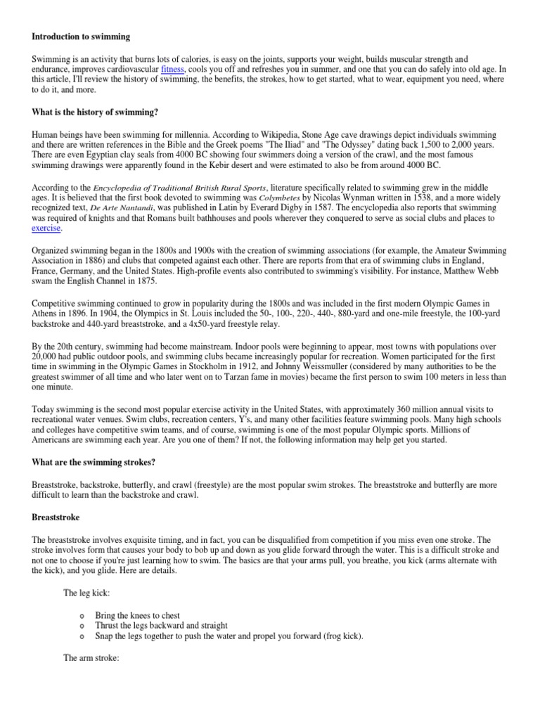 Introduction to Swimming | Swimming (Sport) | Bathing