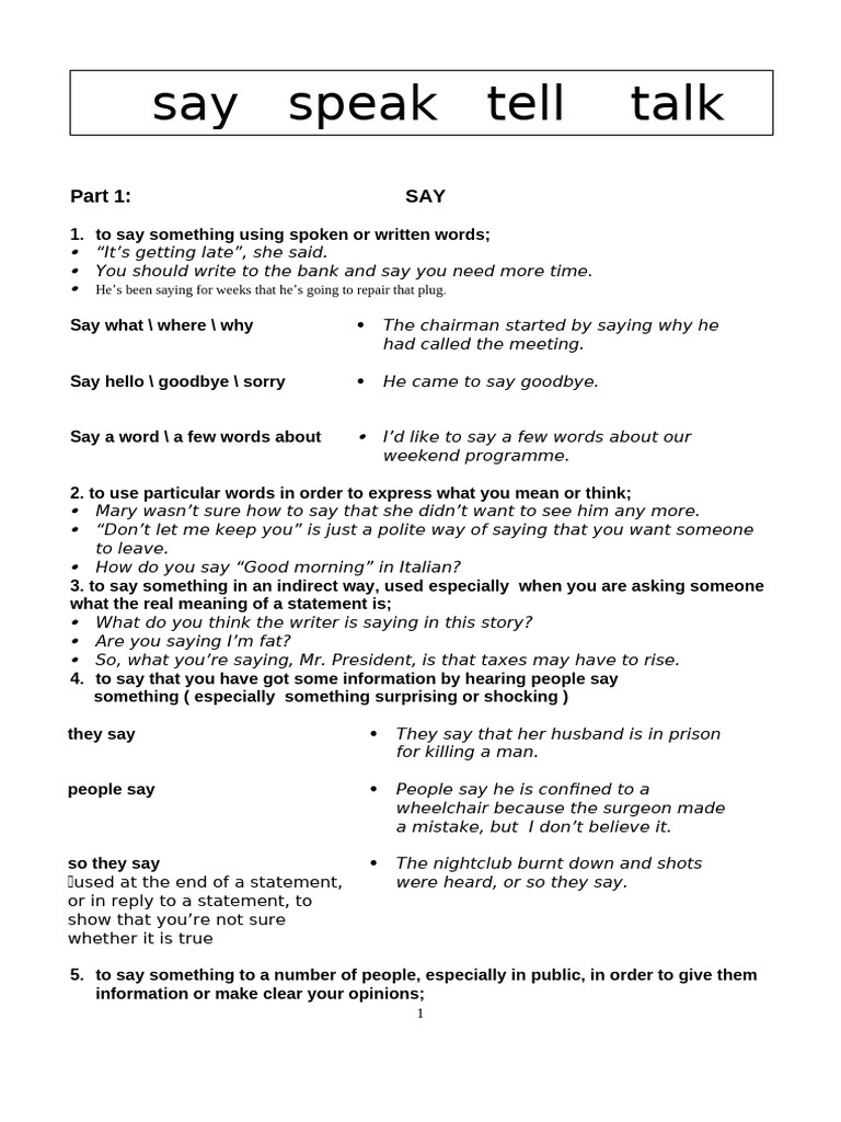 Say Speak Tell Talk | PDF