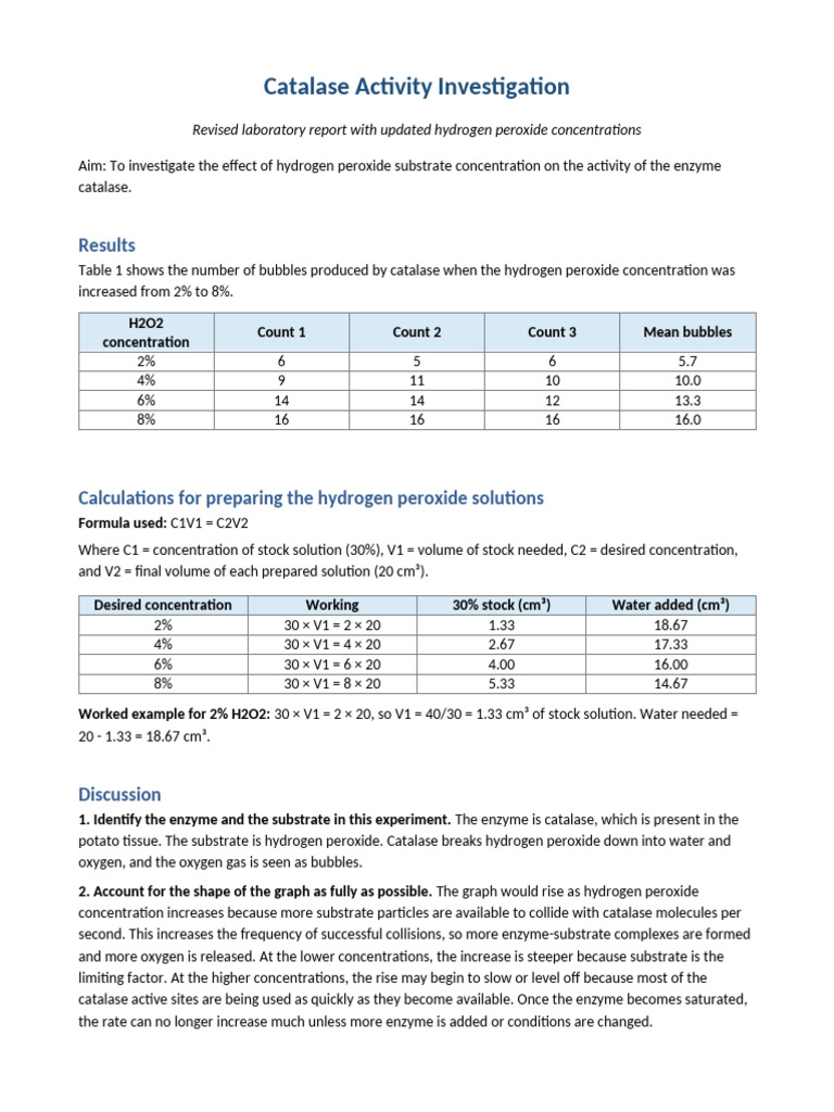 Catalase Lab Report Revised | PDF | Catalase | Substrate (Chemistry)