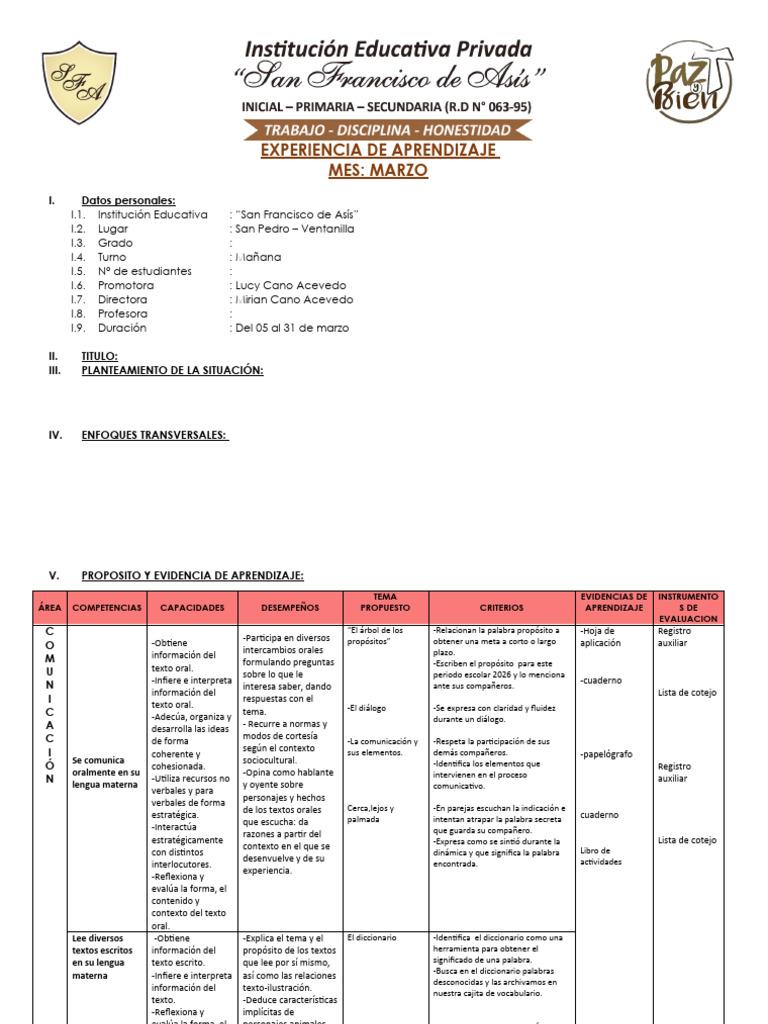 Experiencia de Aprendizaje 2026 - Eda Comunicación - 2026 | PDF ...
