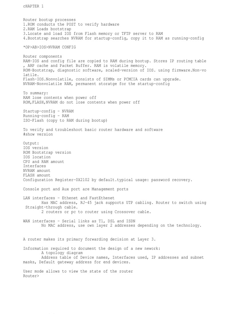 CCNA II Chapter 1 Summary | PDF | Routing | Router (Computing)