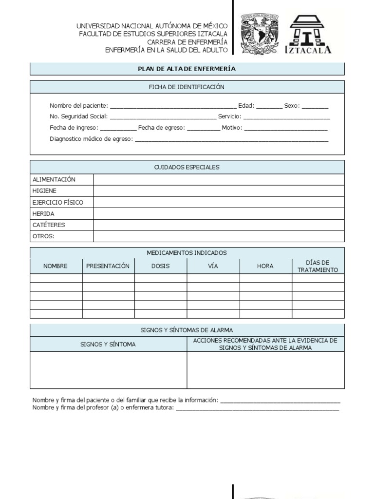 PLAN DE ALTA DE ENFERMERÍA