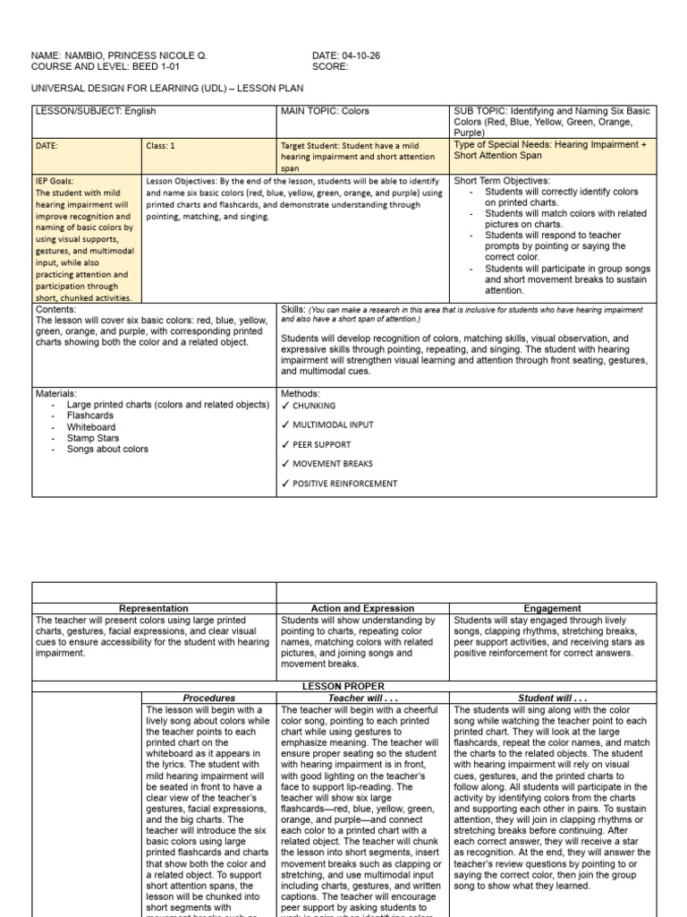Lesson Plan Udl (1) | PDF