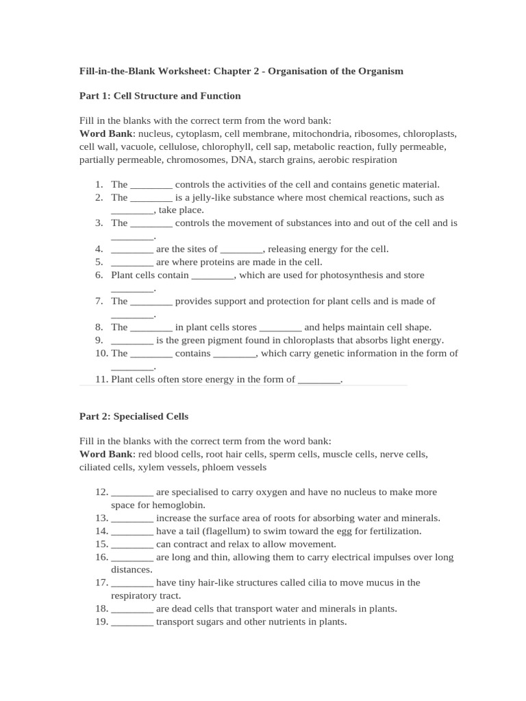 0610 IGCSE Biology Ch 2 Fill in vocab words | PDF | Cell (Biology ...