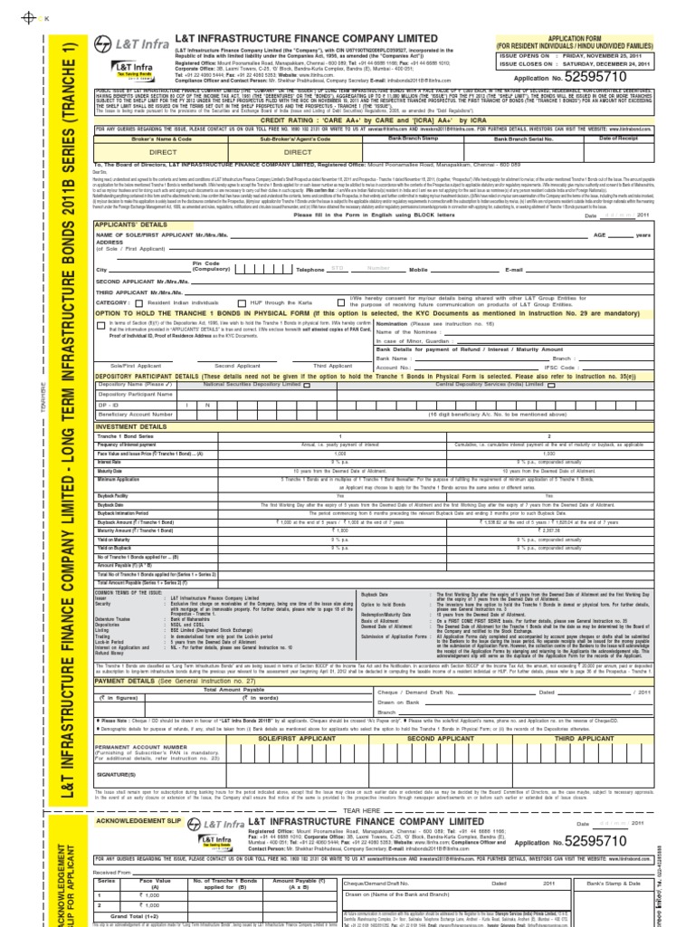 LNT Bond Form | PDF | Income Tax In India | Bonds (Finance)
