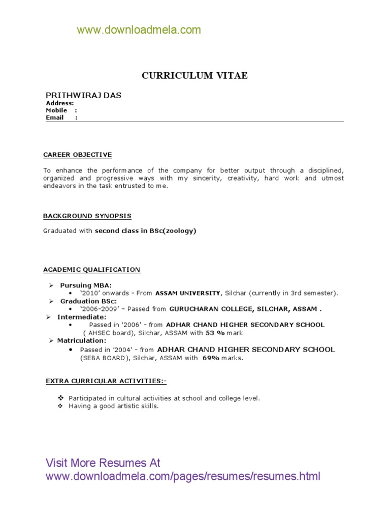 MBA Fresher Resume | PDF