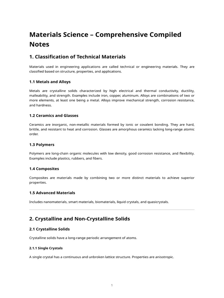 Materials Science – Compiled Notes (30 Pages) | PDF | Solid | Metals