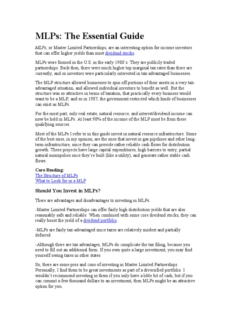MLPS: The Essential Guide: MLPS, or Master Limited Partnerships, Are An ...