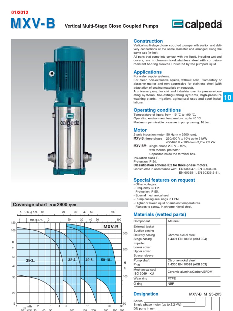 Calpeda MXV-B Vertical Multistage Pump | PDF | Pump | Electromagnetism