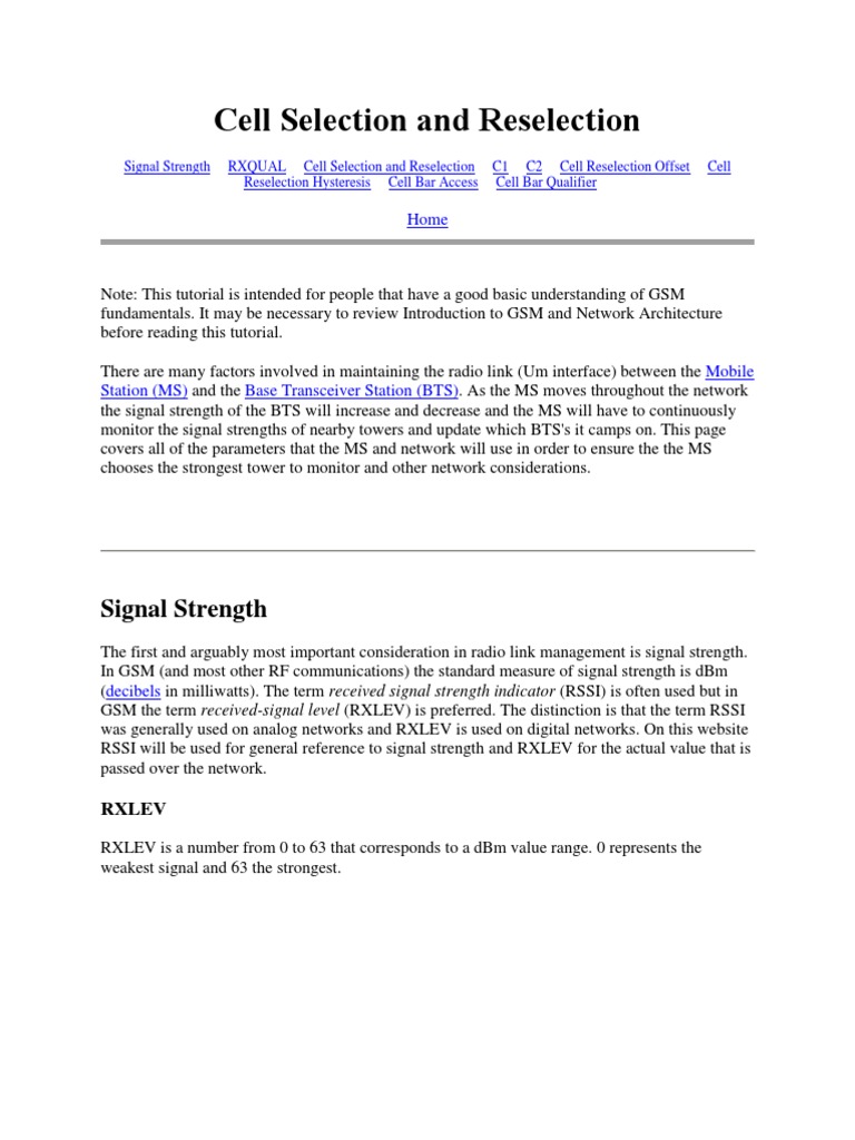 Cell Selection and Reselection | PDF