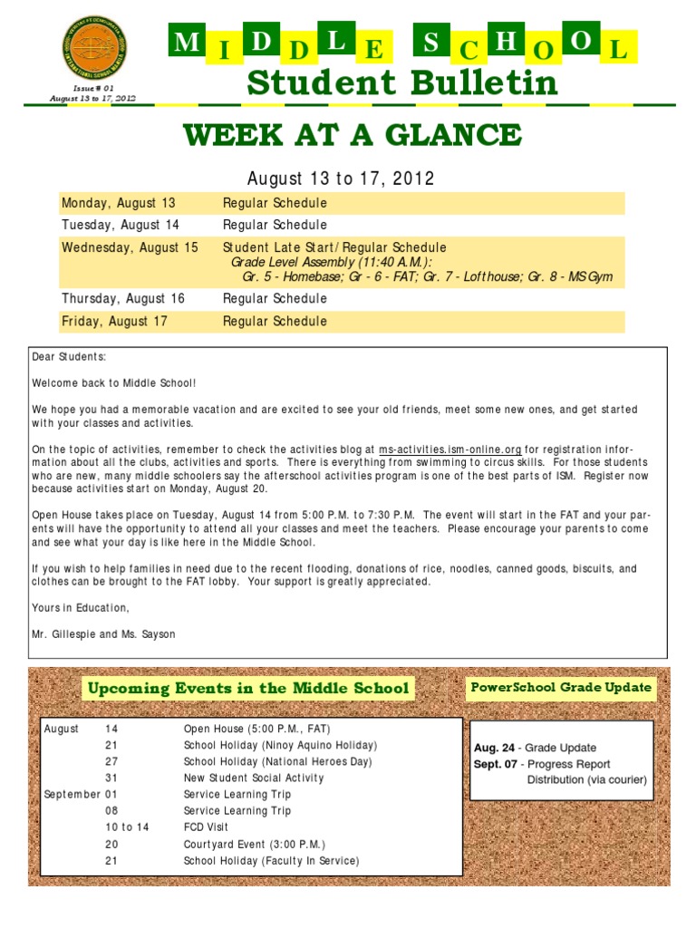 Student Bulletin: Week at A Glance | PDF | Sports | Schools