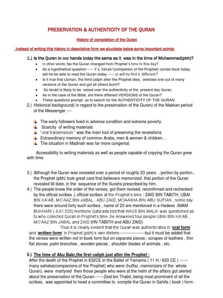Quran Preservation and Authenticity Explained | PDF | Quran | Islam