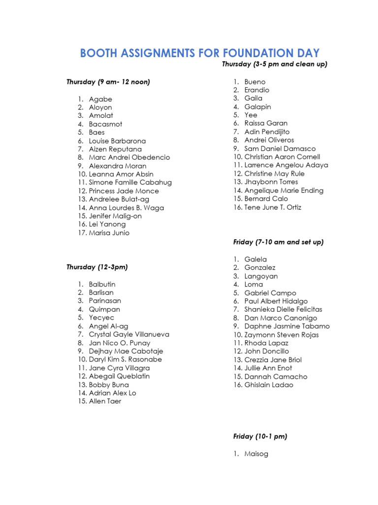 BOOTH-ASSIGNMENTS-FOR-FOUNDATION-DAY | PDF