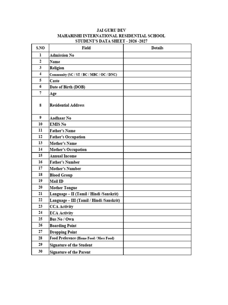 Students Data Sheet Ix - x | PDF