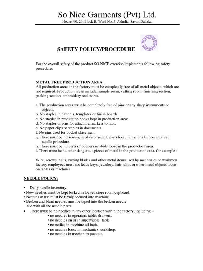 Garment Factory Safety and Metal Policies | PDF | Metal Detector ...