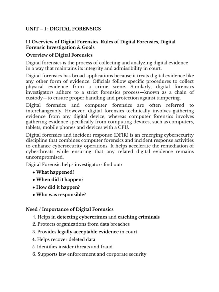 Unit – i _ Digital Forensics | PDF | Malware | Digital Forensics