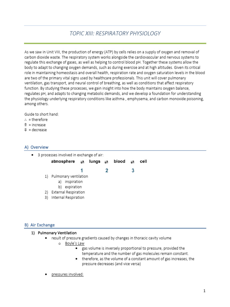 13 - Topic Xiii - Respiratory Physiology | PDF | Respiratory System ...