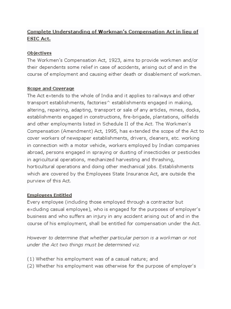 Workmen's Compensation Act Guide | PDF | Workers' Compensation | Employment