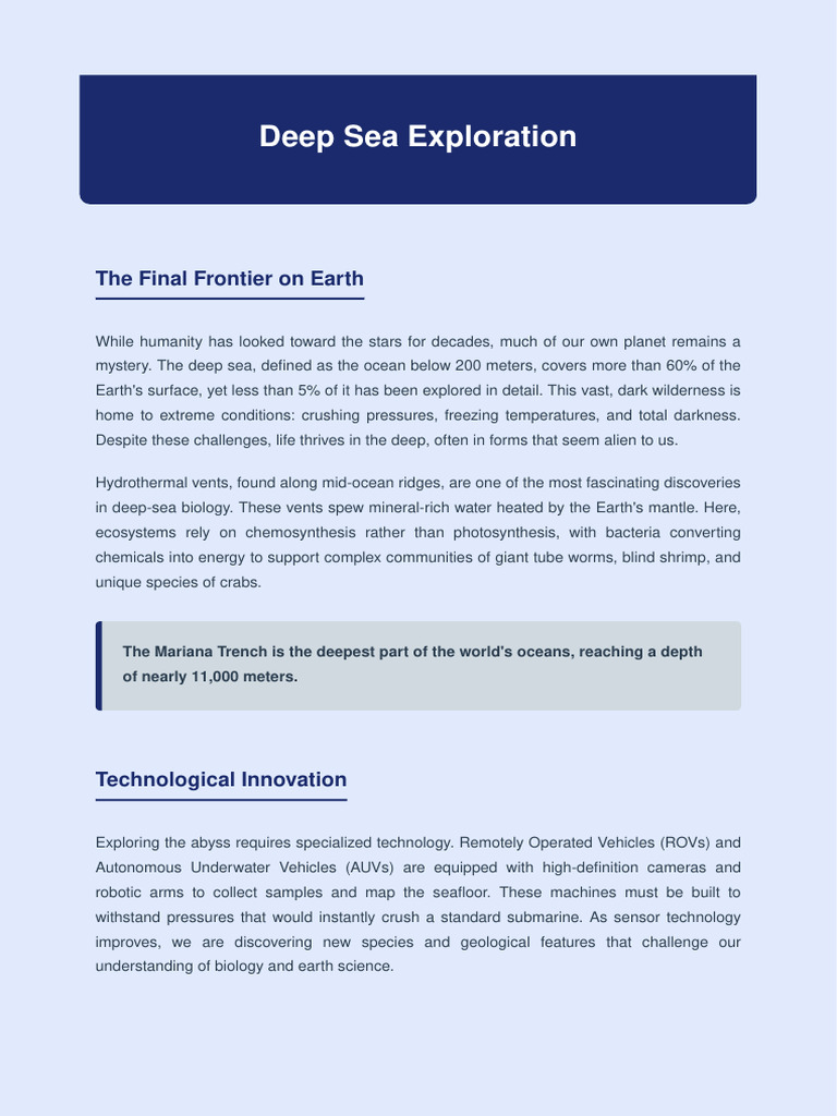 The Mystery of Deep Sea Exploration | PDF