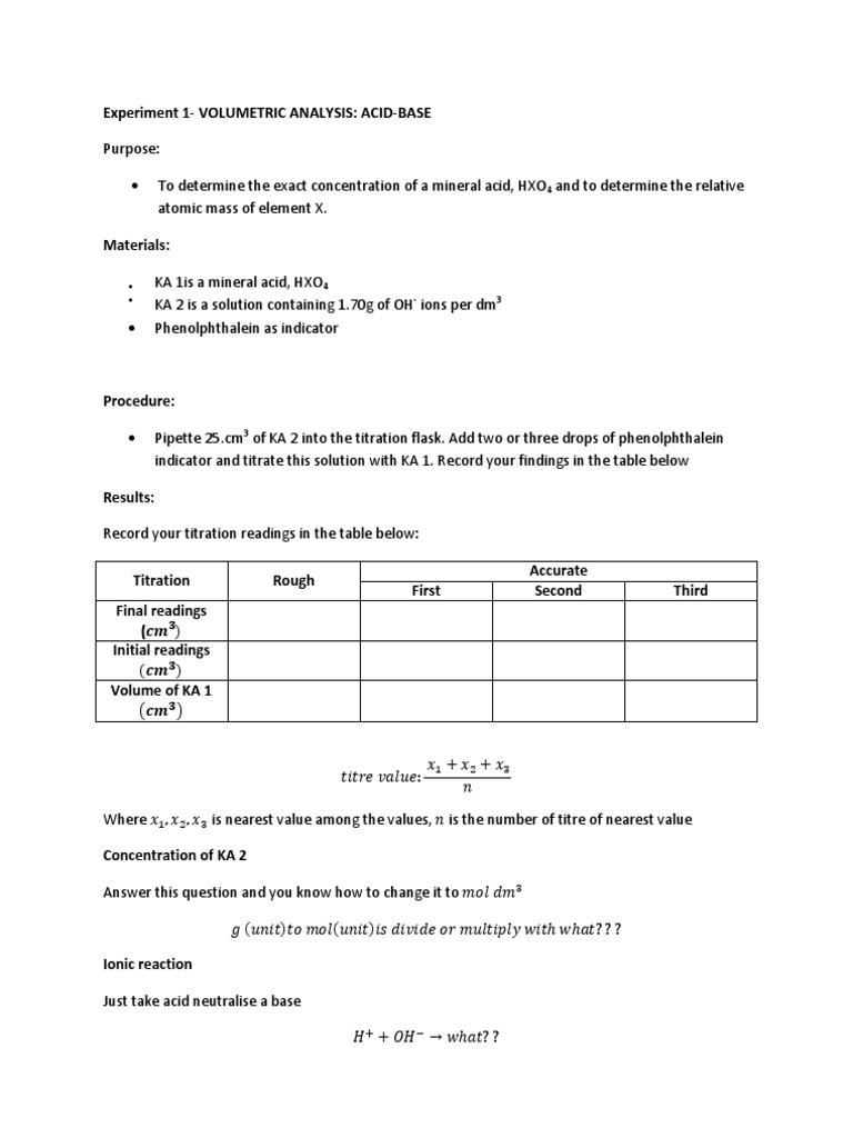 STPM Chemistry Experiment 1: Volumetric Analysis | PDF