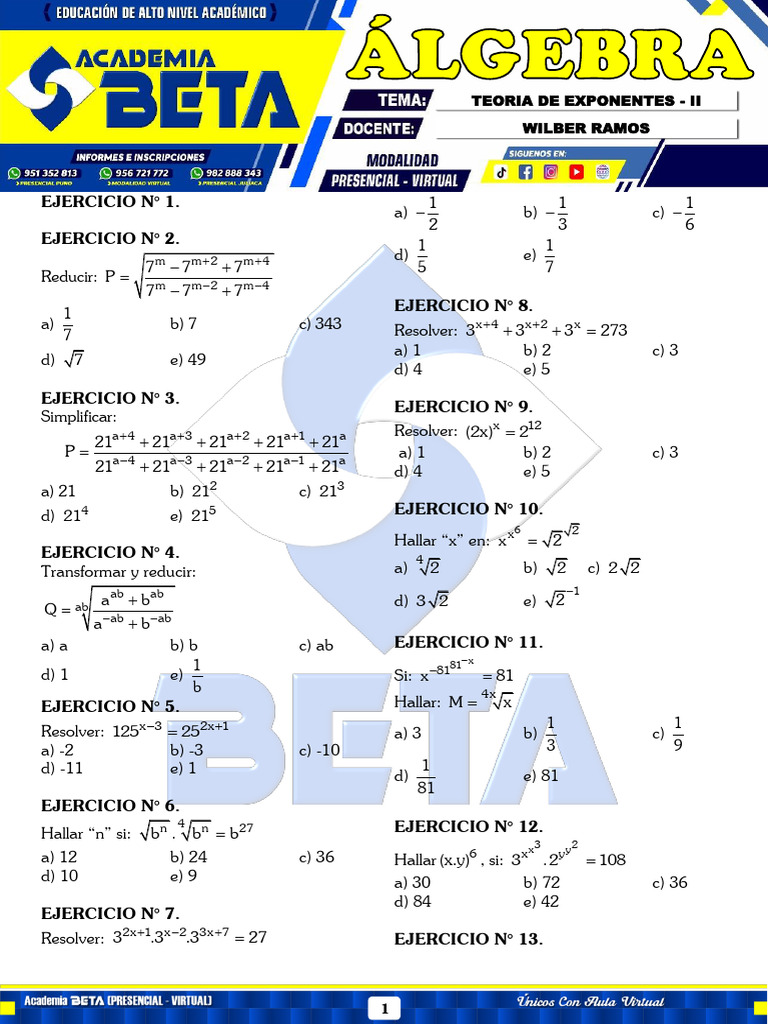 002 Algebra - Teoria de Exponentes - II | PDF
