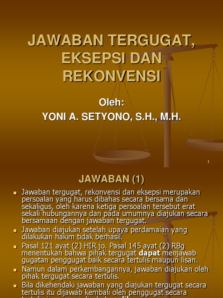 Jawaban Tergugat Eksepsi Dan Rekonvensi | PDF | Hukum