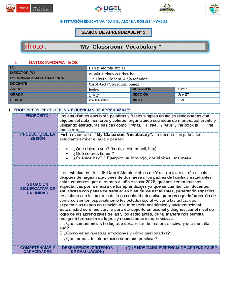 my english vocabulary SESIÓN DE APRENDIZAJE N°4 | PDF | Las emociones ...