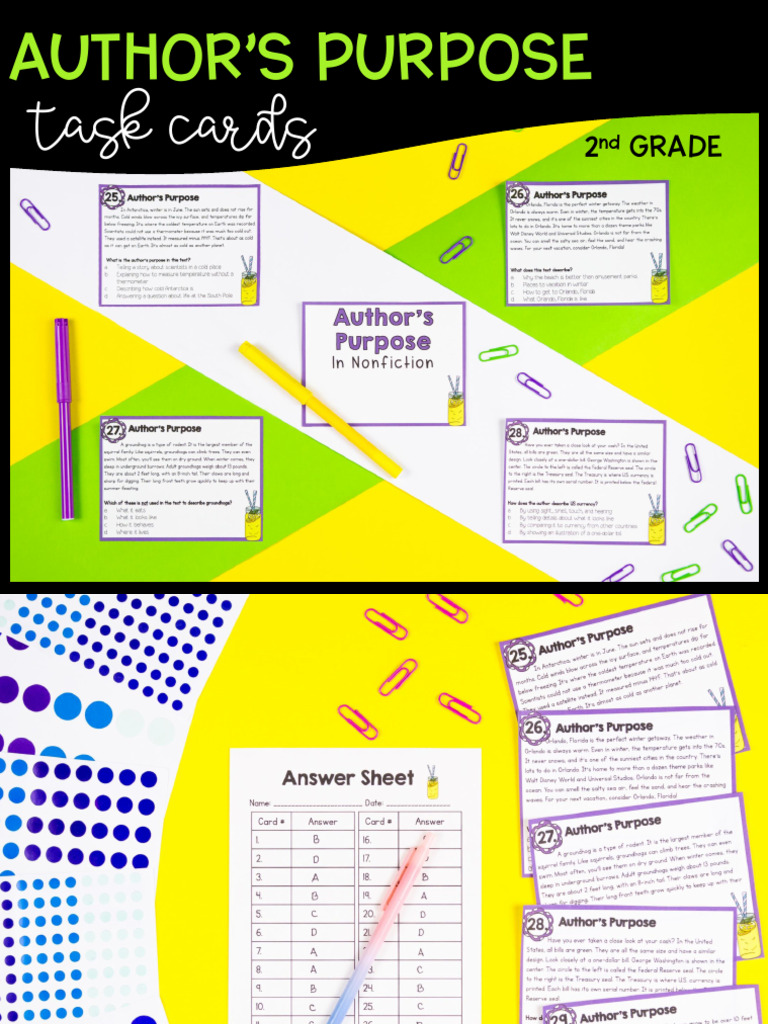 Authors Purpose in Nonfiction Task Cards 2nd Grade RI2.6 Preview | PDF ...