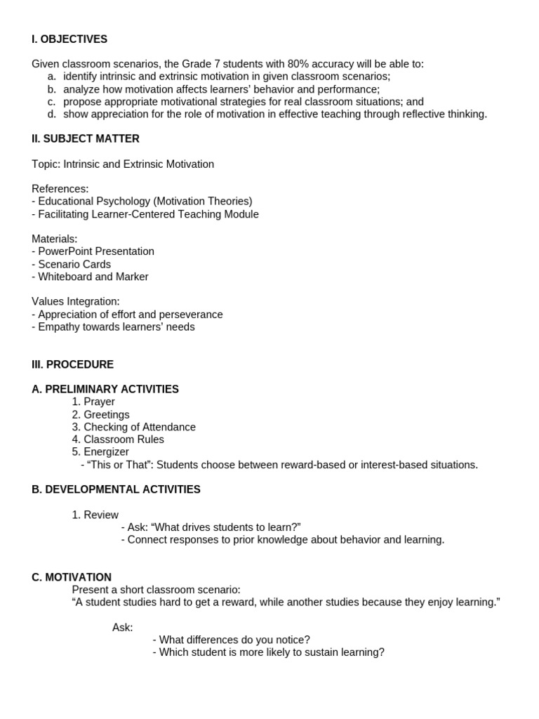 4As Lesson Plan | PDF | Motivational | Motivation