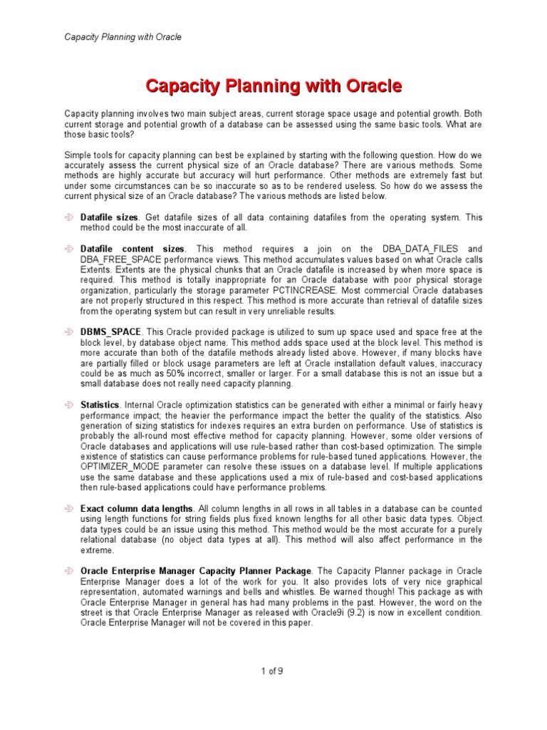 Capacity Planning | PDF | Database Index | Oracle Database