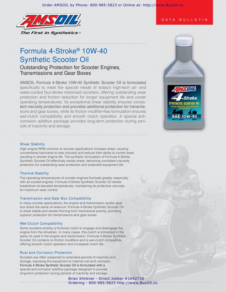 AMSOIL 10W-40 Synthetic Scooter Oil - ASO - Formula 4-Stroke® | PDF ...