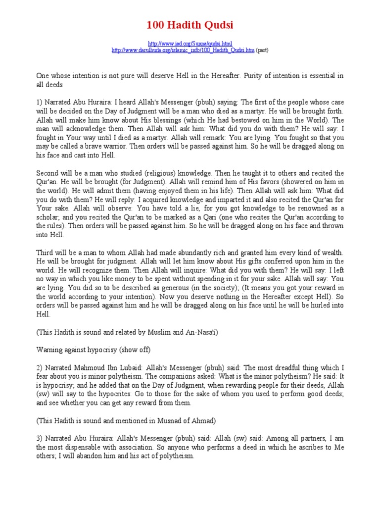 100 Hadith Qudsi | PDF | Sahabah | Sin