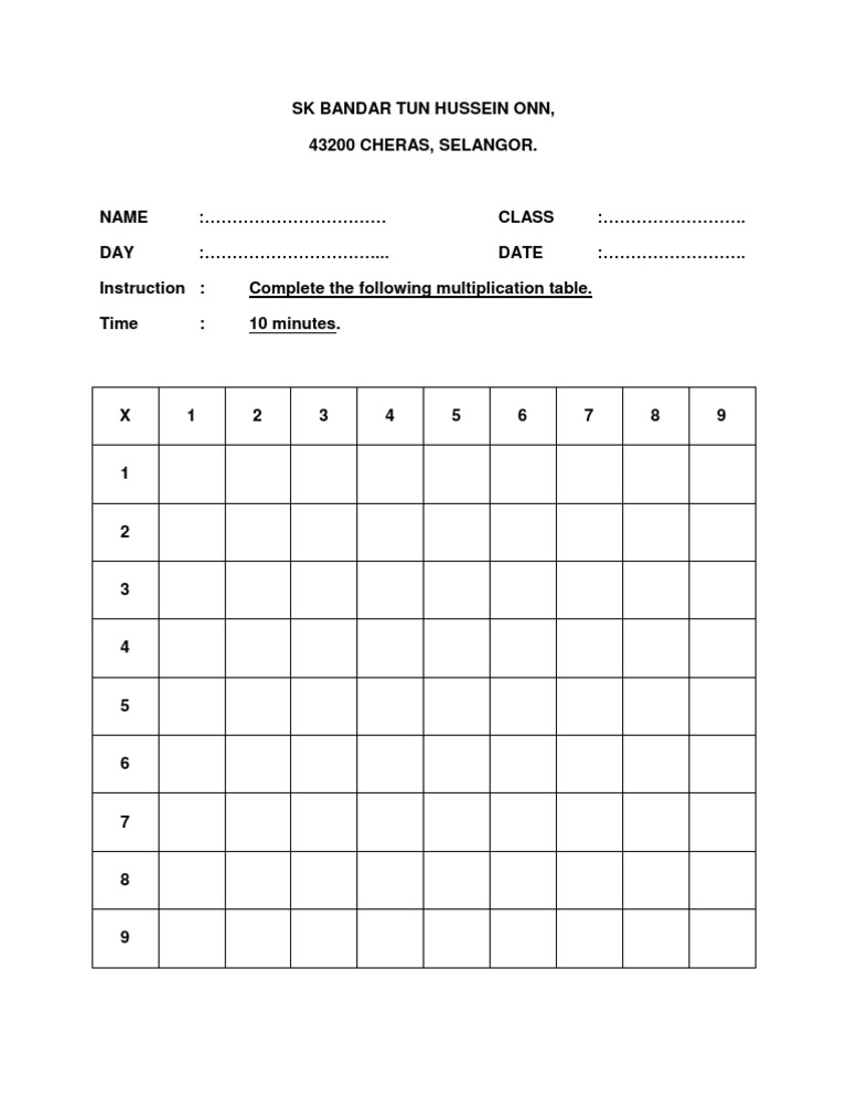 Complete the Multiplication Table Worksheet | PDF | Sports & Recreation ...