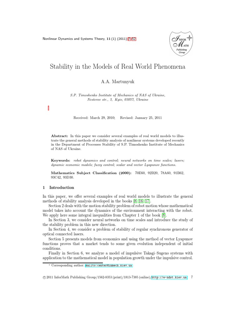 Stability in The Models of Real World Phenomena: A.A. Martunyuk | PDF ...
