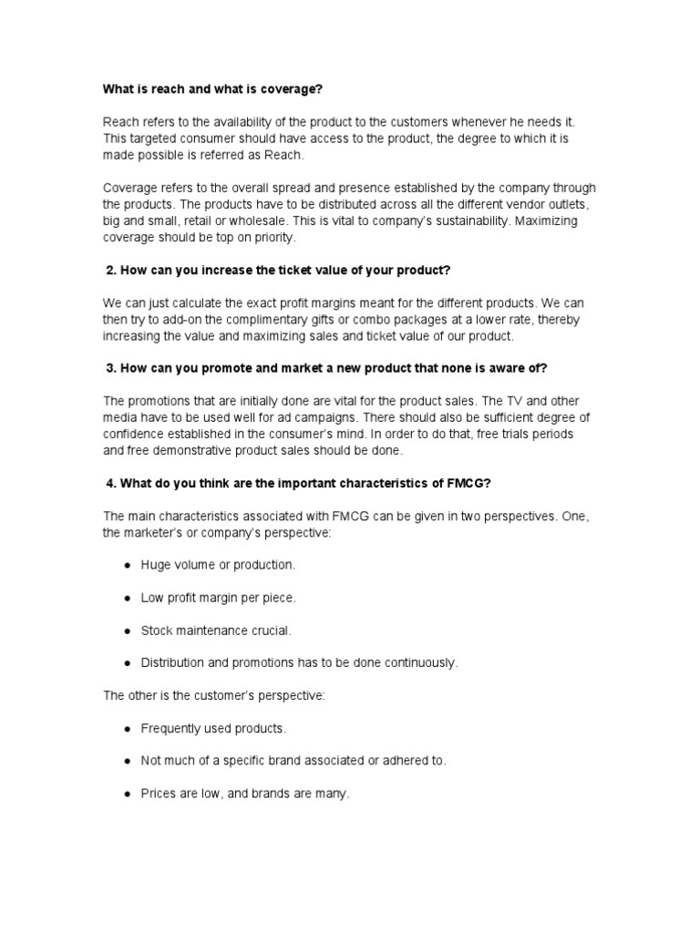 Understanding Reach and Coverage in FMCG | PDF | Employment | Salary