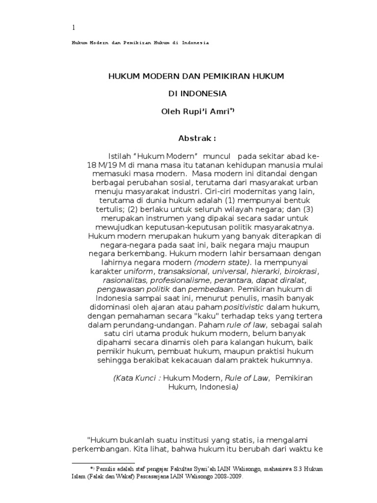 Hukum Modern Dan Pemikiran Hukum Di Indonesia | PDF