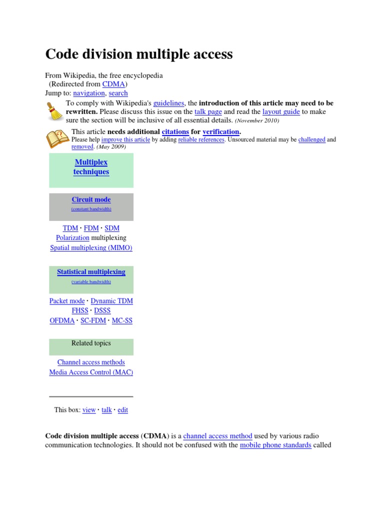 Code Division Multiple Access: Cdma Navigation Search Guidelines Talk Page Layout Guide | PDF ...