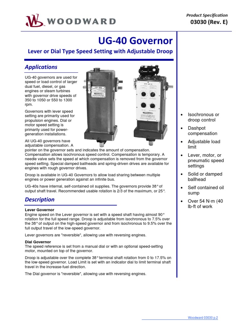 Gen No 8 Governor - Woodward UG-40 Product Spec 03030 - E | PDF ...