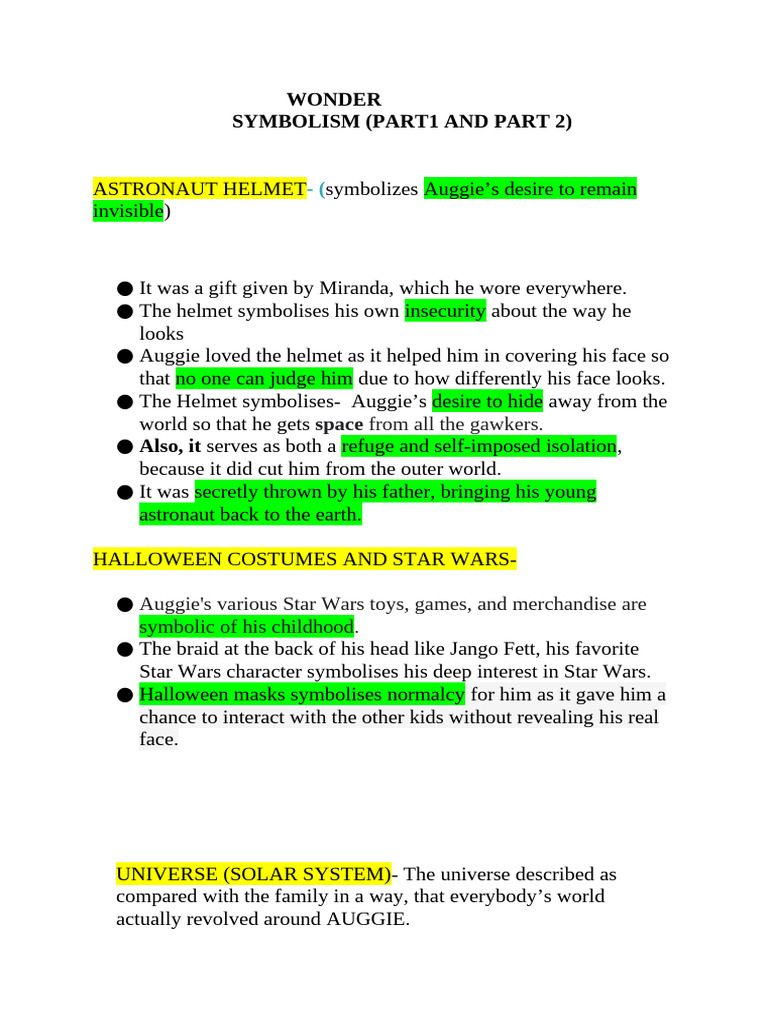 Symbolism in Wonder | PDF