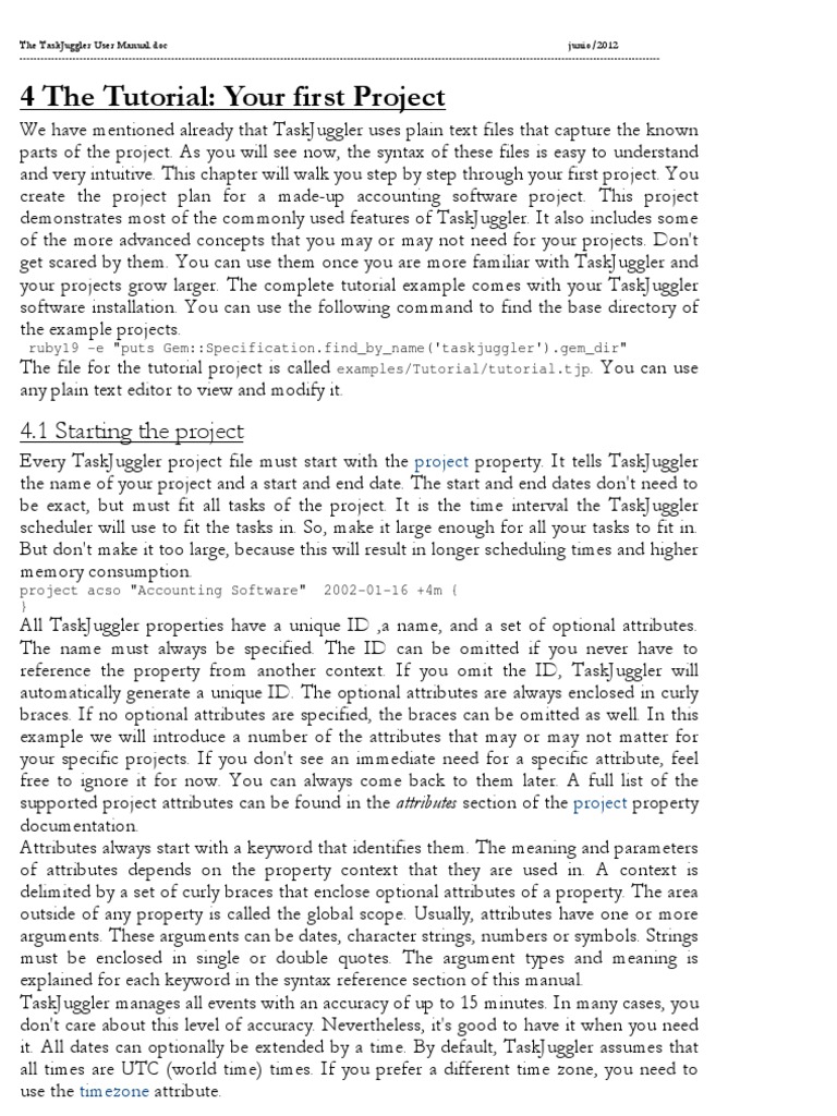 The TaskJuggler User Manual | PDF | File Format | Parameter (Computer ...