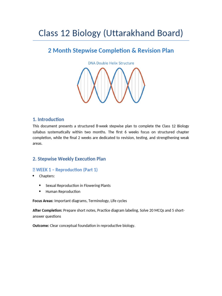 Class 12 Biology Stepwise Plan (1) | PDF | Genetics | Biotechnology