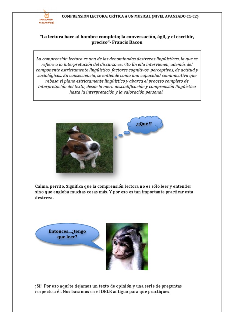 Comprensión Lectora - Crítica Musical (Nivel Avanzado C1-C2) | PDF ...