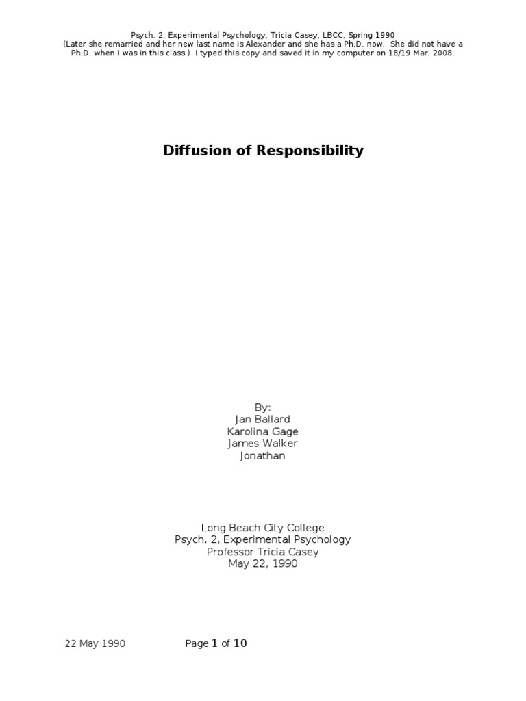 Diffusion of Responsibility | PDF | Experiment | Gender