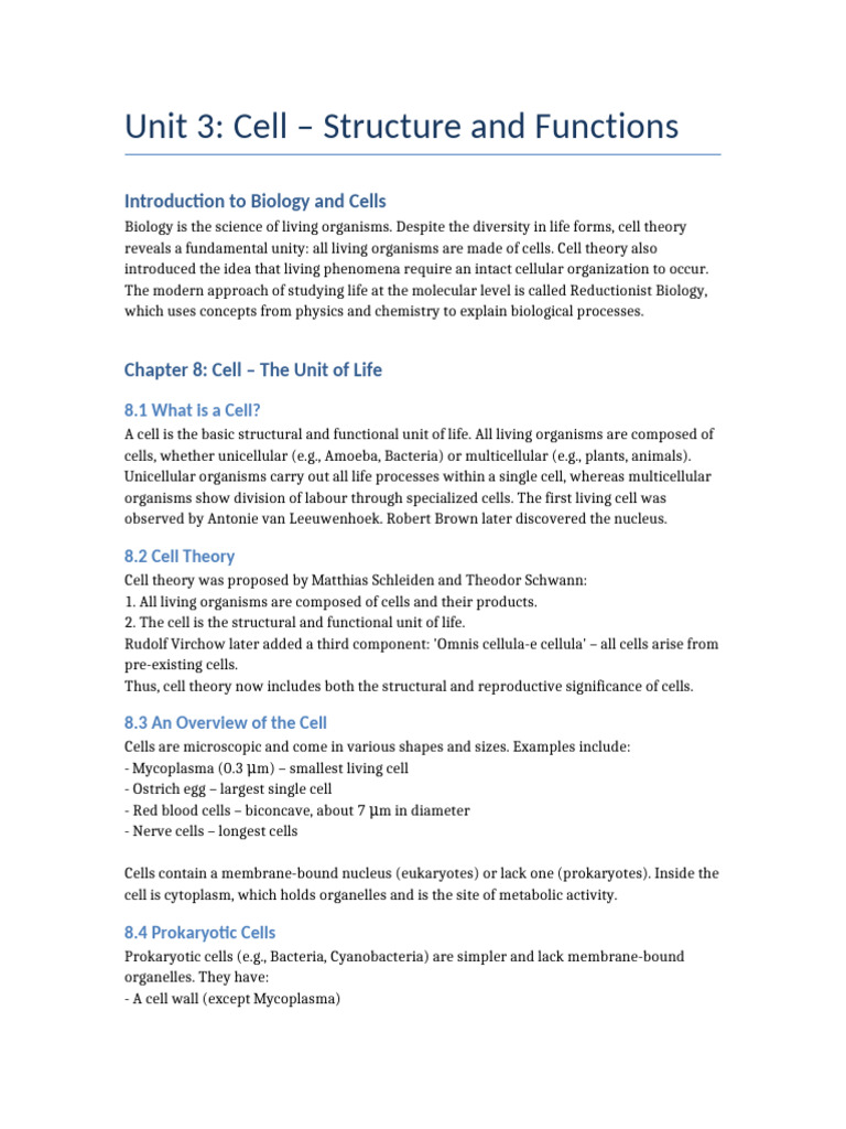 Unit_3_Cell_Complete_Long_Notes | PDF | Cell (Biology) | Mitosis