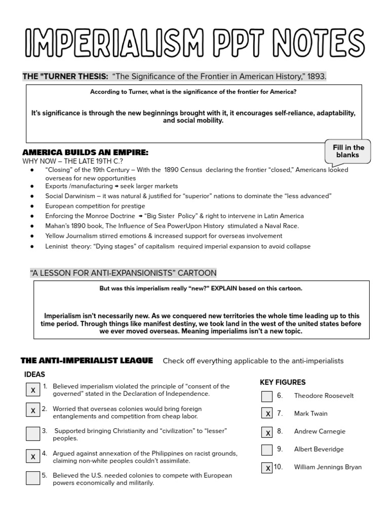 Steven Willis - APUSH 7 Notes Worksheet - Imperialism and Progressive ...