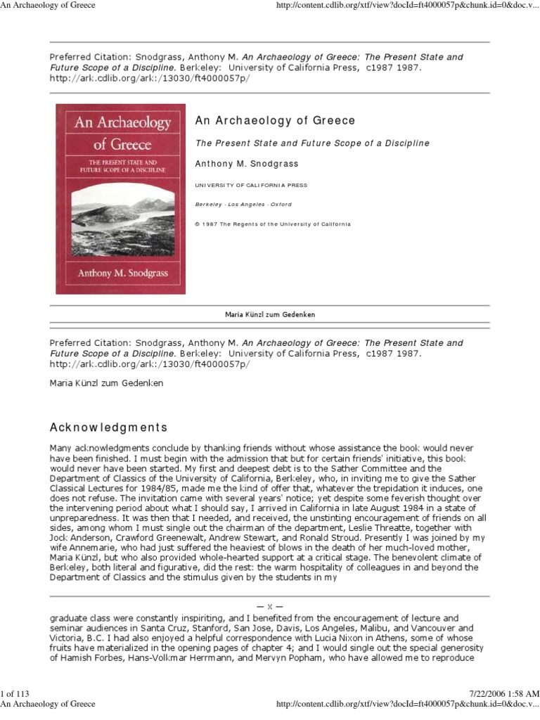 Snodgrass, Anthony M 1987 - An Archaeology of Greece | PDF ...