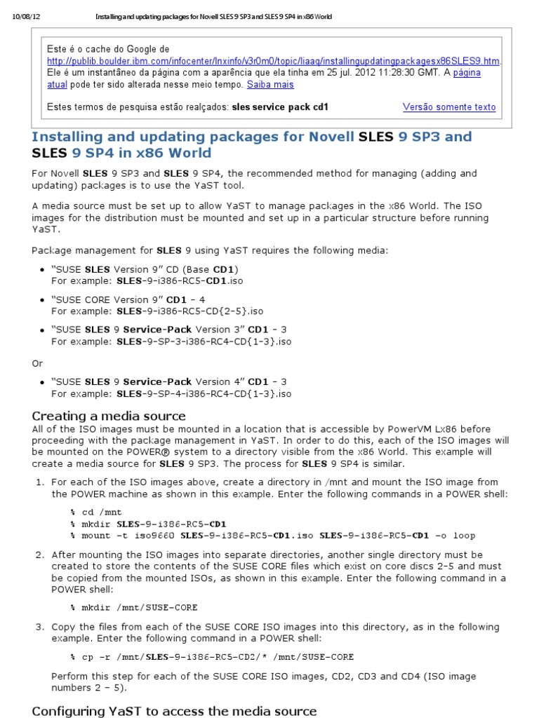 Installing and Updating Packages For Novell SLES 9 SP3 and SLES 9 SP4 ...