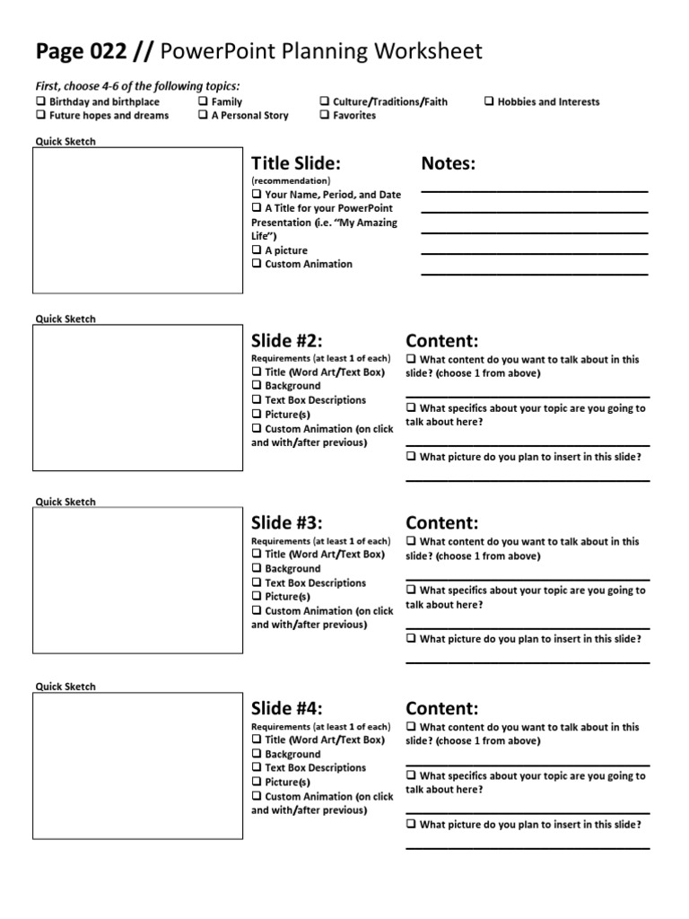 022 - Autobiographical Power Point Planning Sheet | PDF