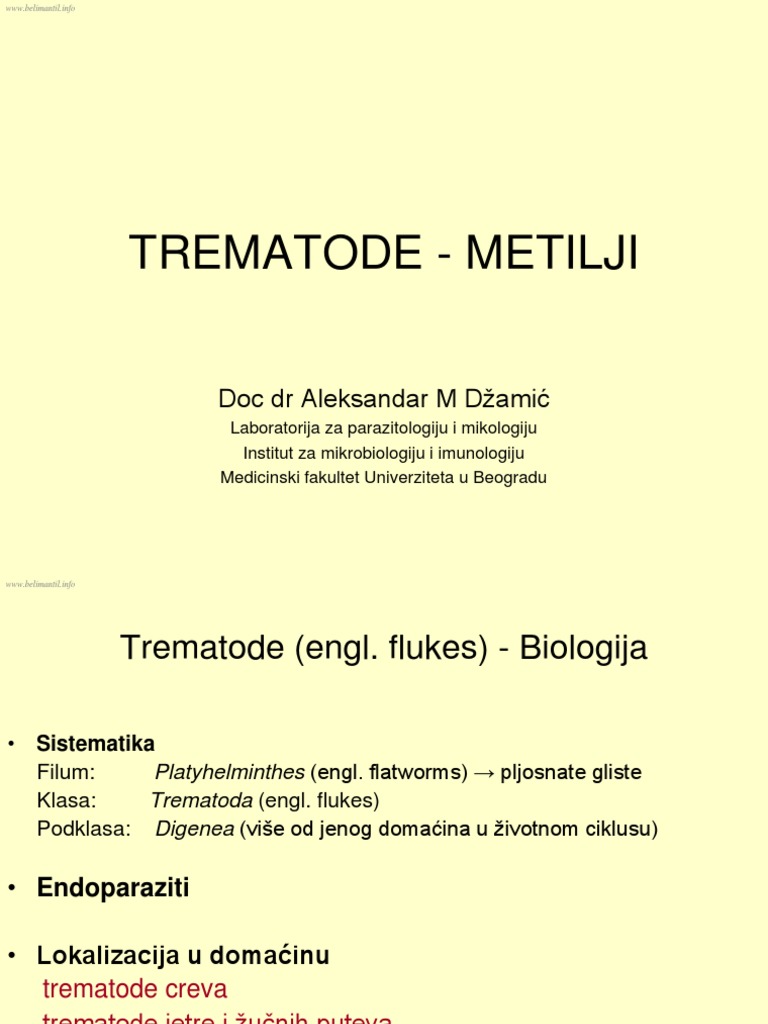 Parazitologija - Trematode, Helminti, Filarije | PDF