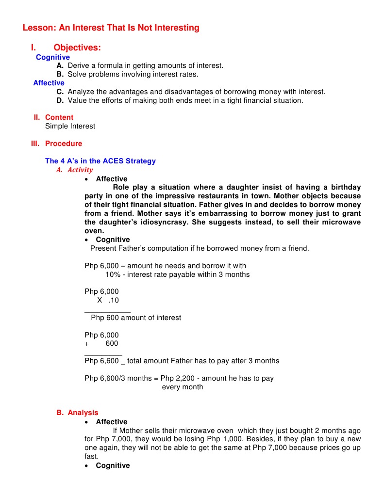 ACES Lesson Plan | PDF | Interest | Affect (Psychology)